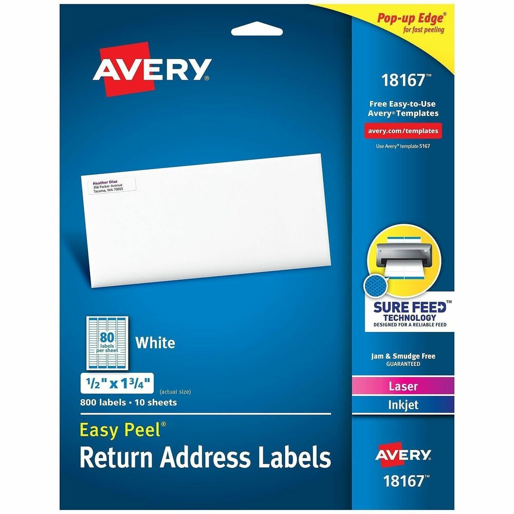 Avery Return Address Label,Laser/Inkjet,1/2"x1/3/4",800/PK,White ...