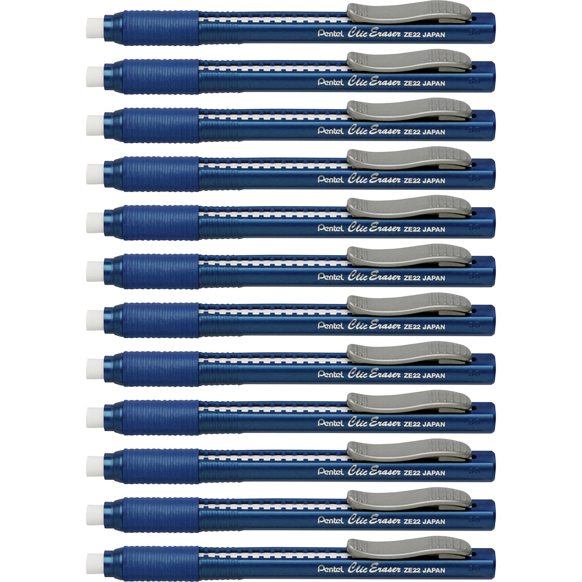 Pentel Clic Erasers, Retractable,Pocket Clip, 12/BX, Blue Barrel ...